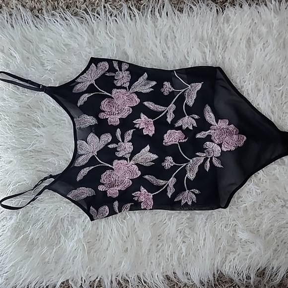 Express | Tops | Black Print Embroided Flowers Thong Bodysuit | Poshmark